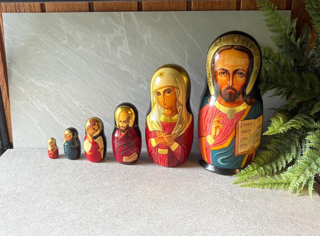 Hand Painted Vintage Russian Byzantine Religious Six Piece Set Nesting ...