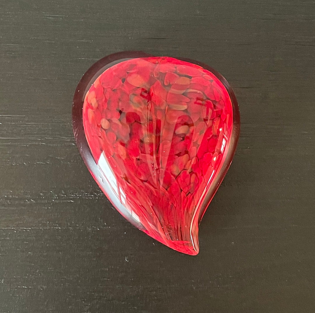 Hand Blown Red Glass Heart Paperweight - Etsy