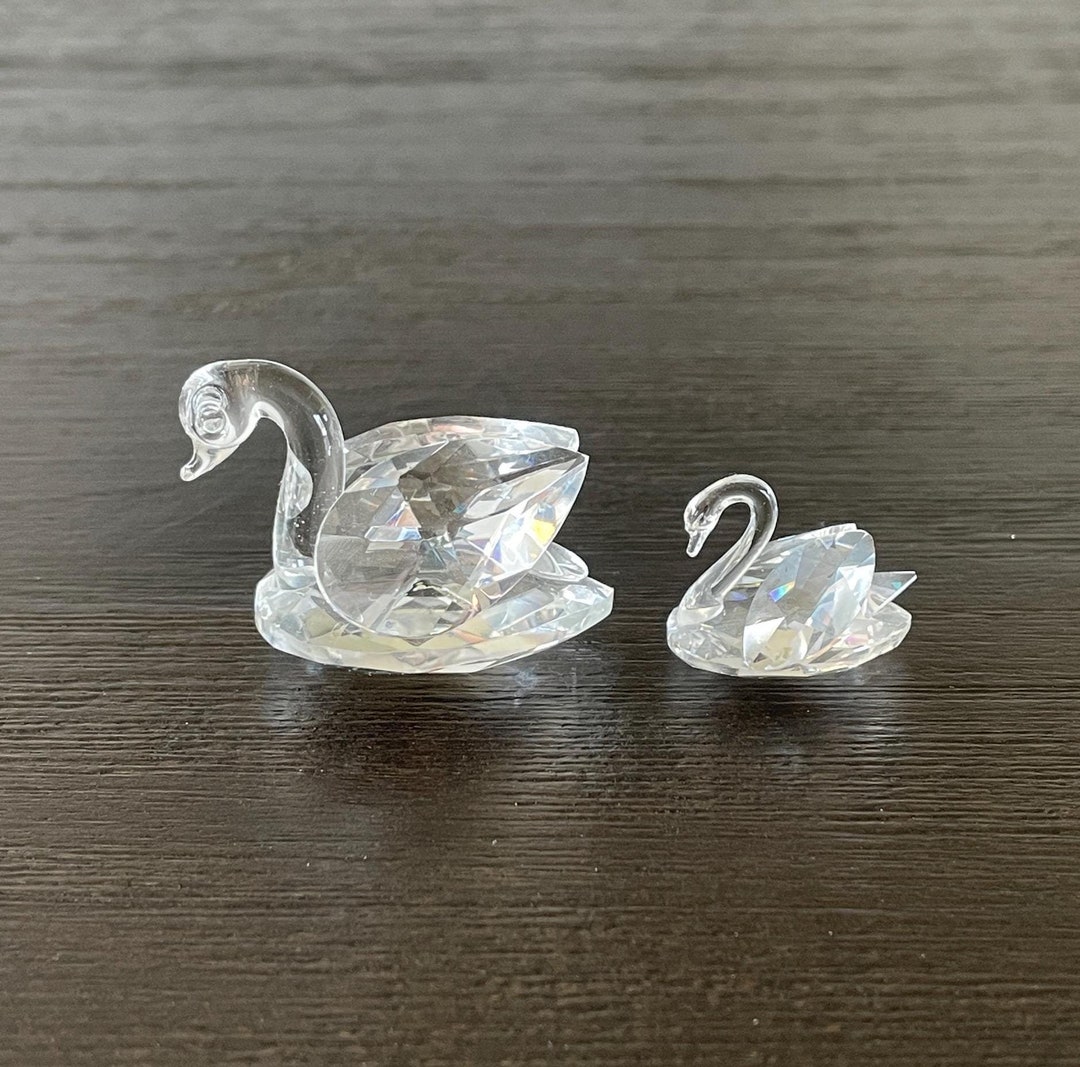 Pair of Miniature Crystal Swan Figurines - Small Swan is Swarovski - Etsy
