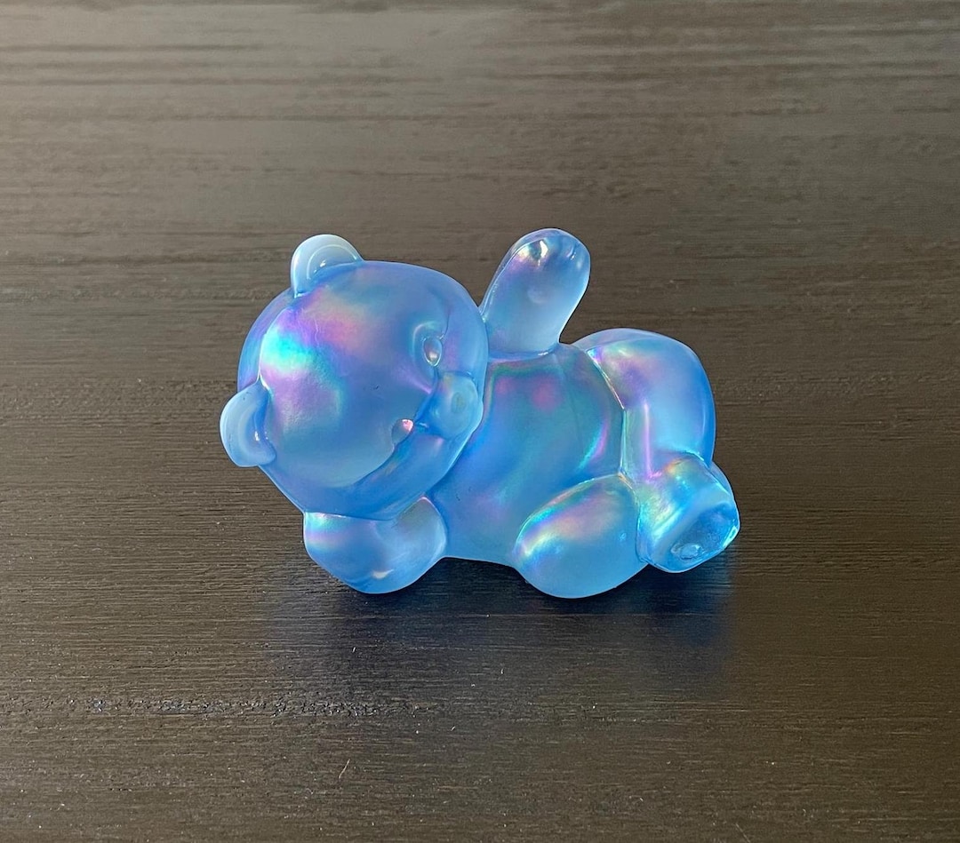 Fenton Misty Blue Iridized Satin Bear Figurine - Etsy