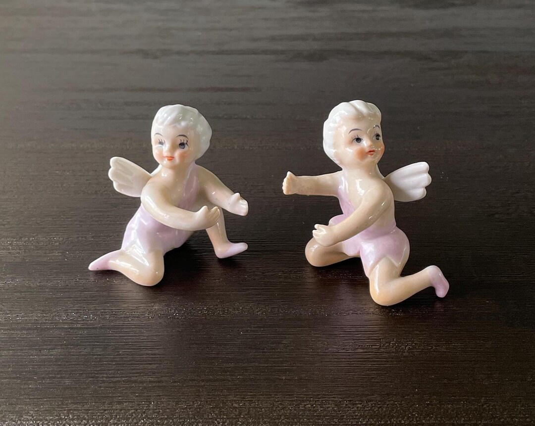 Vintage 1950s Pair of White Lusterware Winged Fairy Pixie Candle ...