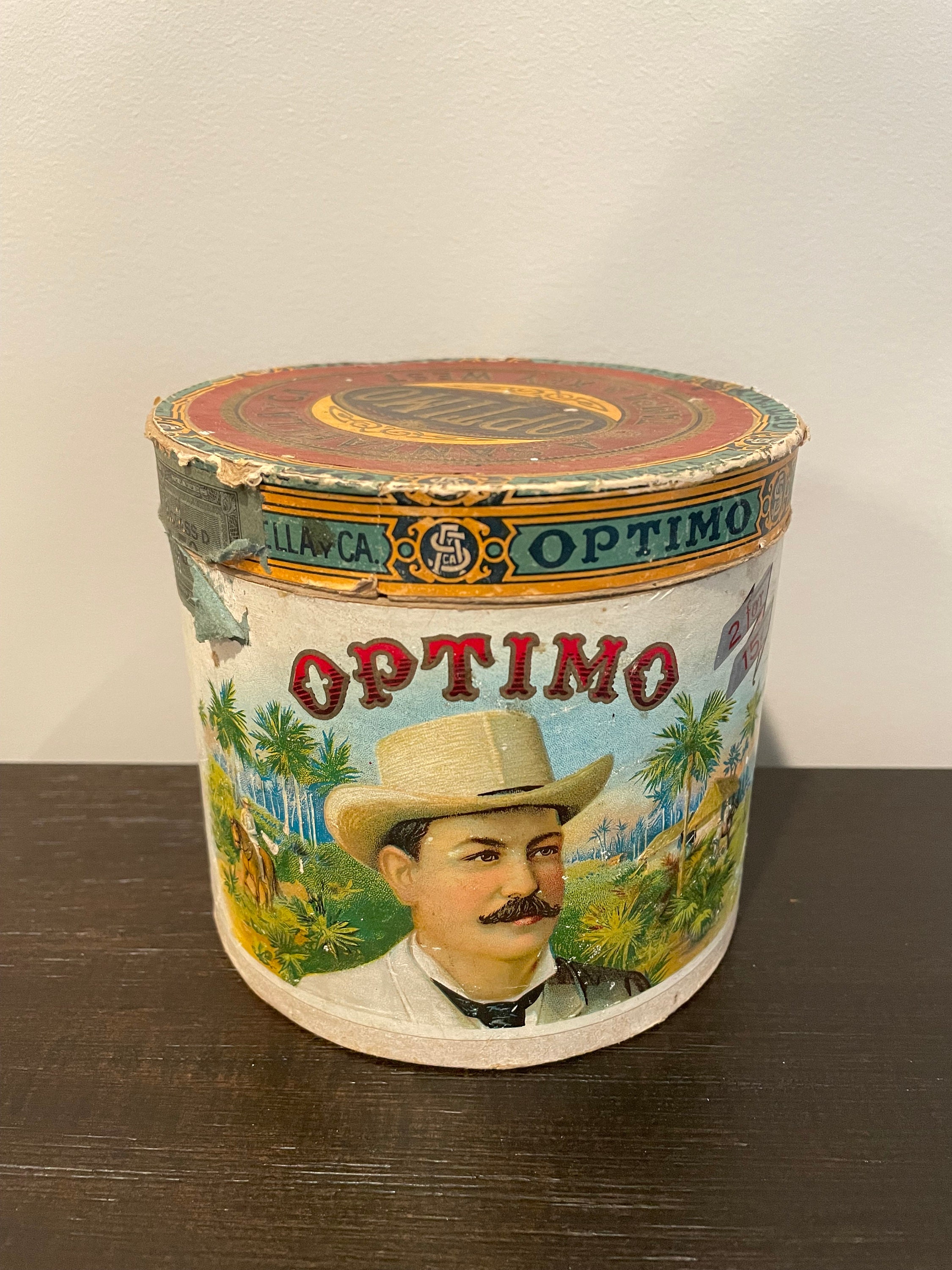 Antique 1920-30's Optimo Cigar Round Cardboard Carton Tampa & Key West ...