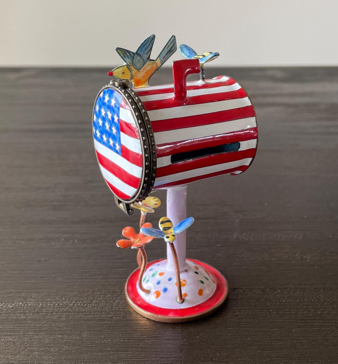 Kelvin Chen God Bless America 2001 Vintage Enamel Mailbox Stamp Holder ...