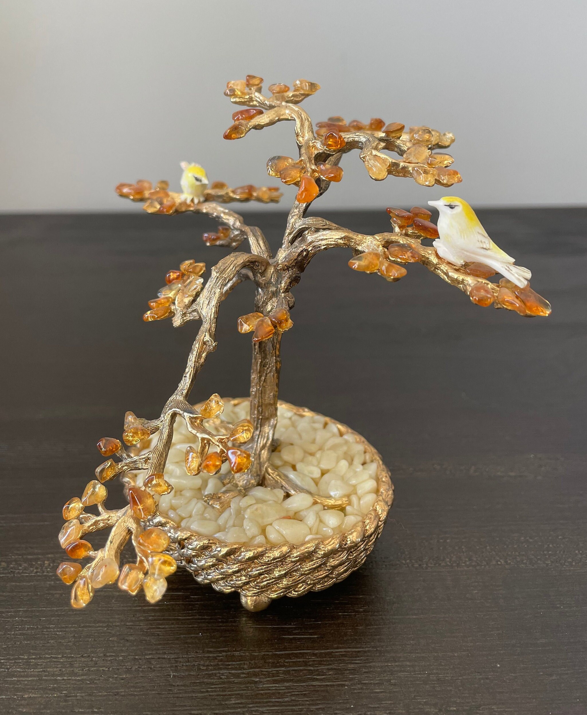 Vintage 1950s Edward Swoboda Gold Plated Carnelian Citrine Bonsai Tree ...