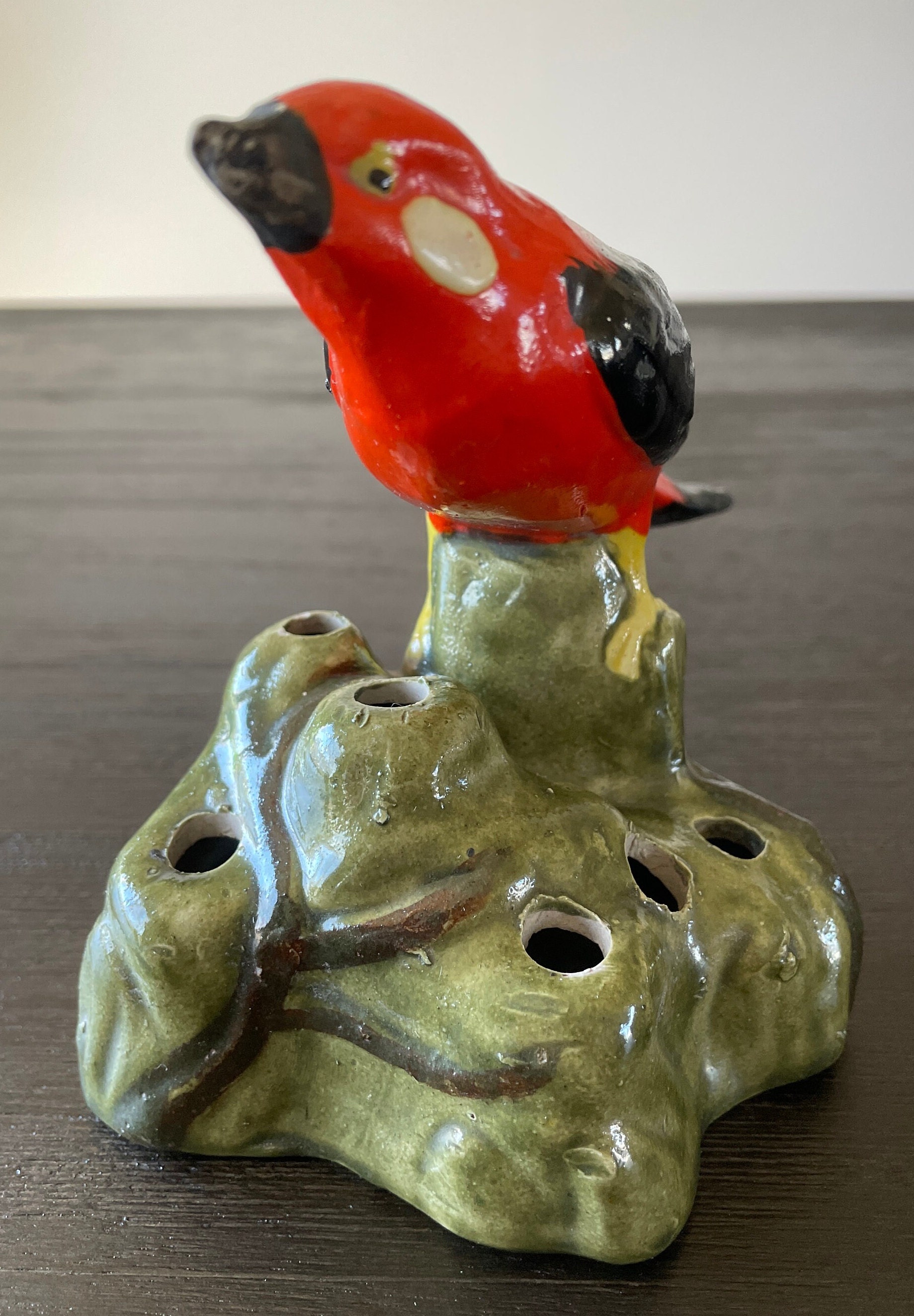Vintage Ceramic Red Bird Floral Frog Made in Japan - Etsy