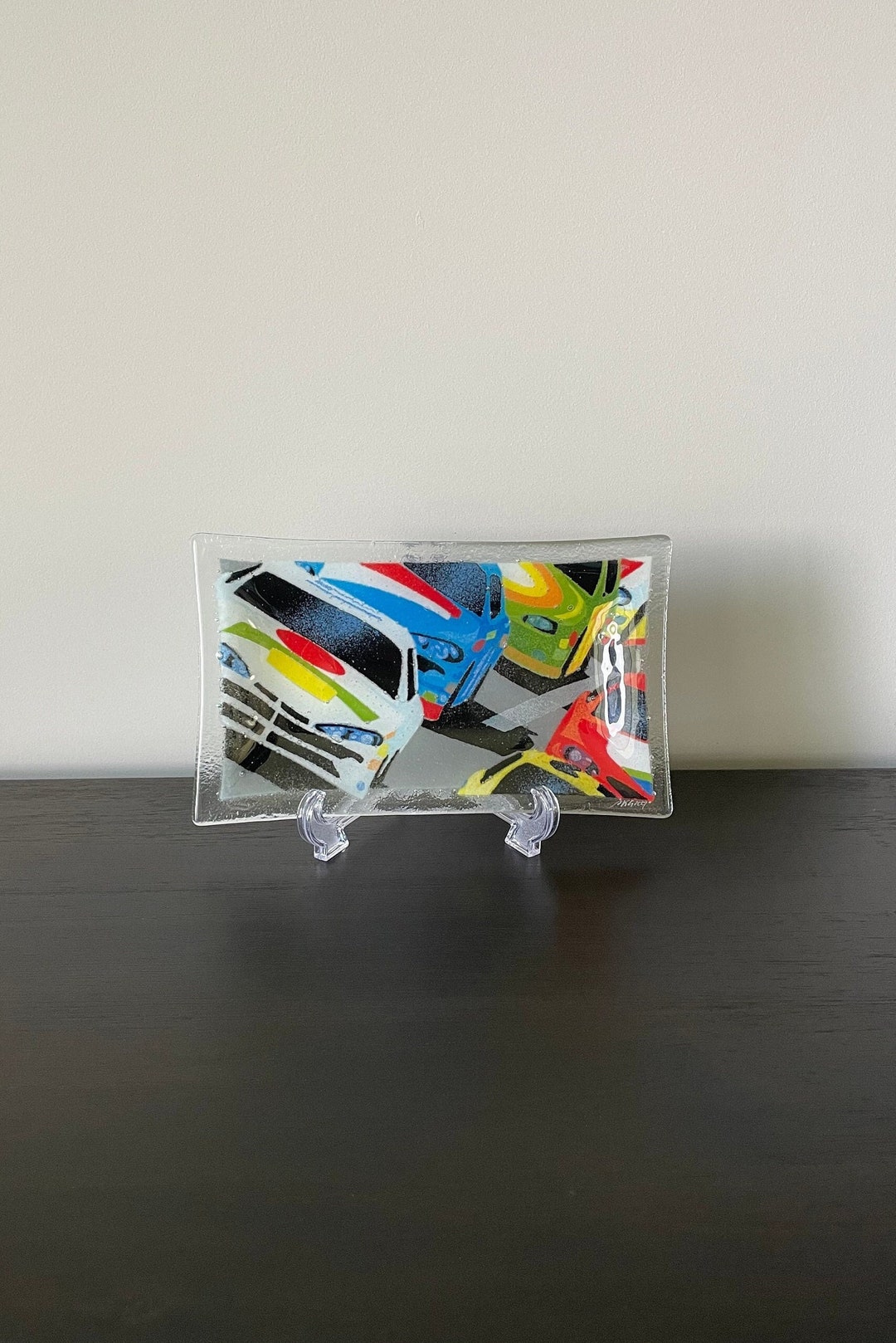 Peggy Karr Signed Fused Glass Stock Cars Racecars Tray - Etsy