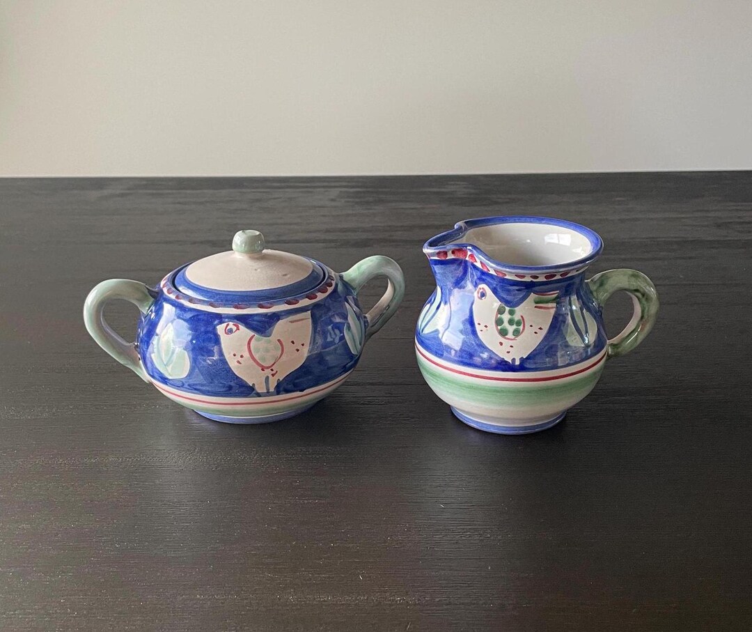 Vintage Solimene Vietri Italy Campagna Chicken Creamer & Sugar Bowl ...