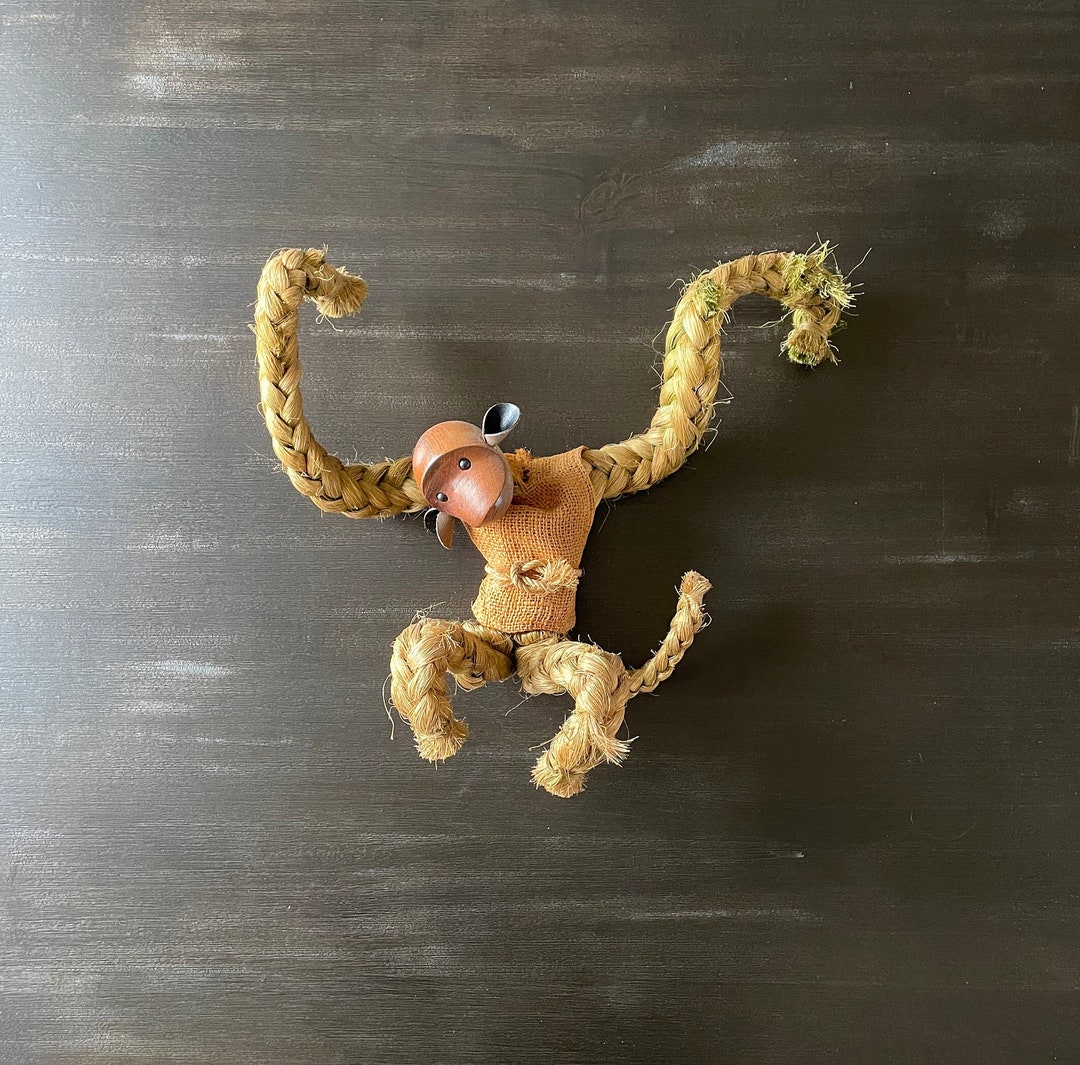 Vintage Mid-century Teak Wood & Rope Hanging Monkey Made in Taiwan - Etsy