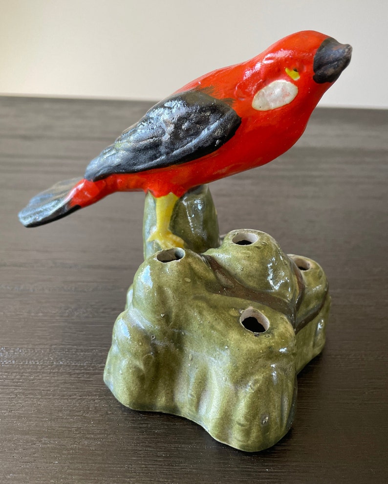 Vintage Ceramic Red Bird Floral Frog Made in Japan - Etsy