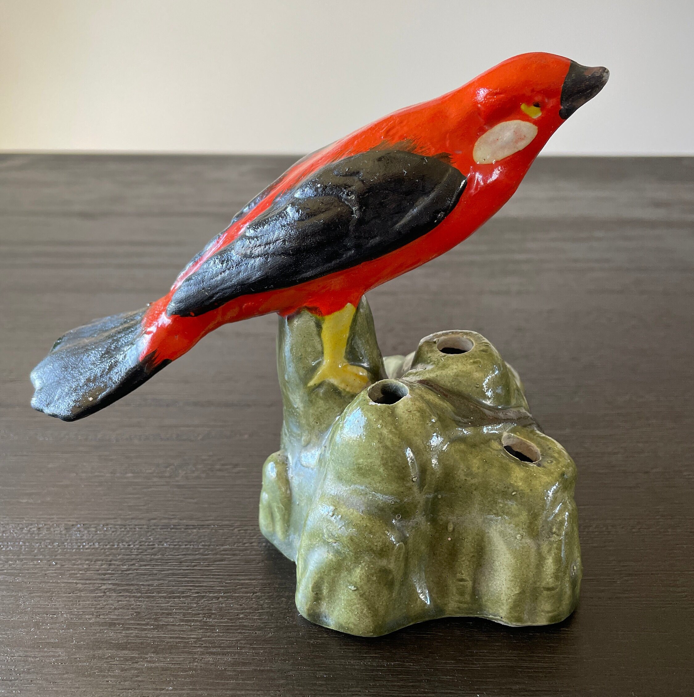 Vintage Ceramic Red Bird Floral Frog Made in Japan - Etsy