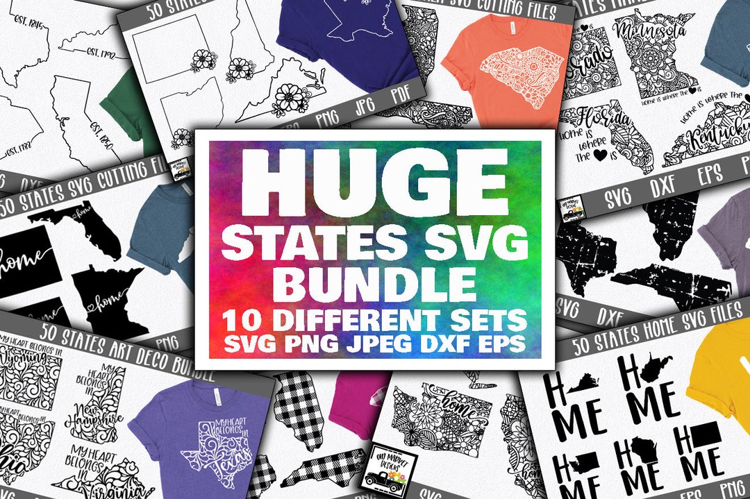 Huge States SVG Bundle With Over 500 Designs - Includes 10 Different US ...