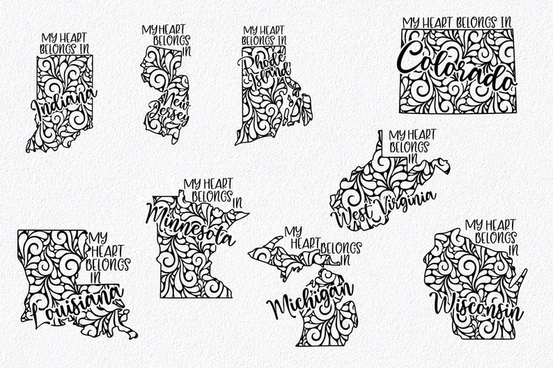 50 States SVG Bundle US State SVG Cut Files Art Deco Svg - Etsy