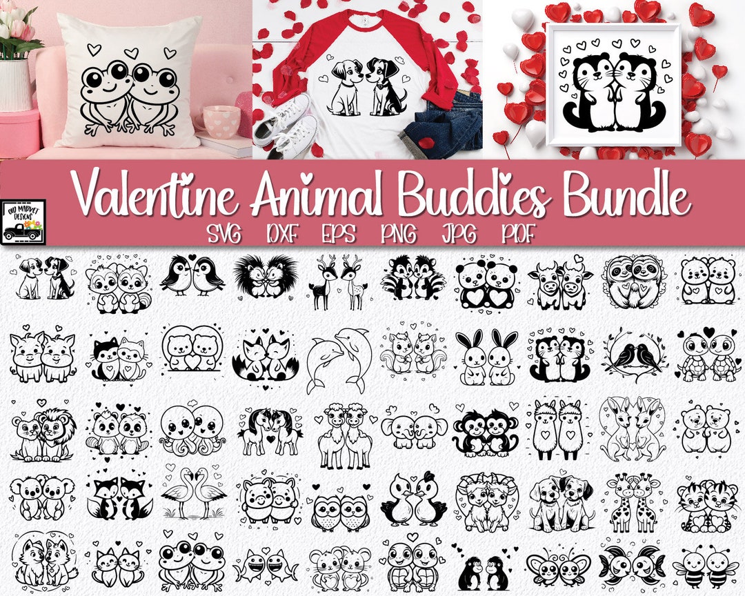 Cute Animal Buddies SVG Bundle - 50 Valentines Day SVG Files ...