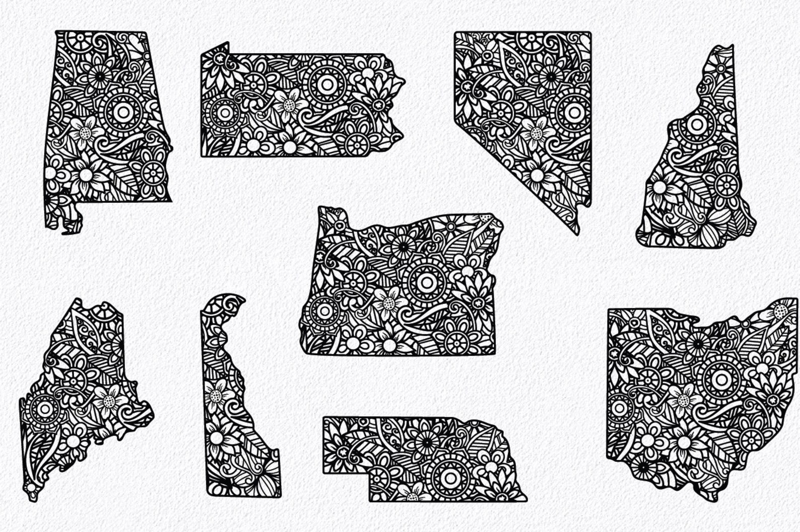 50 States SVG Bundle - Mandala Zentangle SVG State Files - State SVG ...