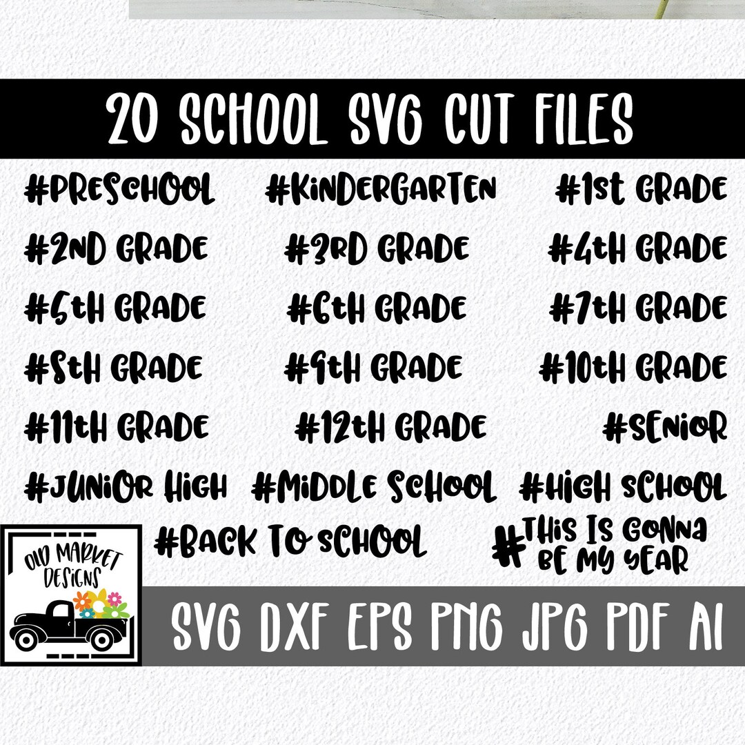 School Grades Hash Tags SVG Bundle - 20 SVG Cut Files - Printable Art ...