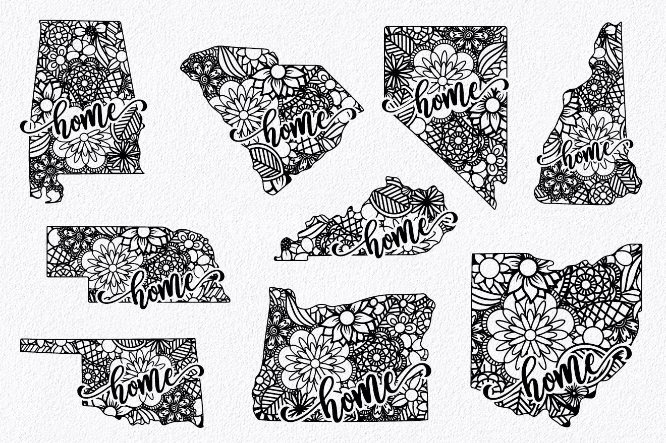 50 States Mandala SVG Bundle - Home State SVG Cut Files - Mandala ...