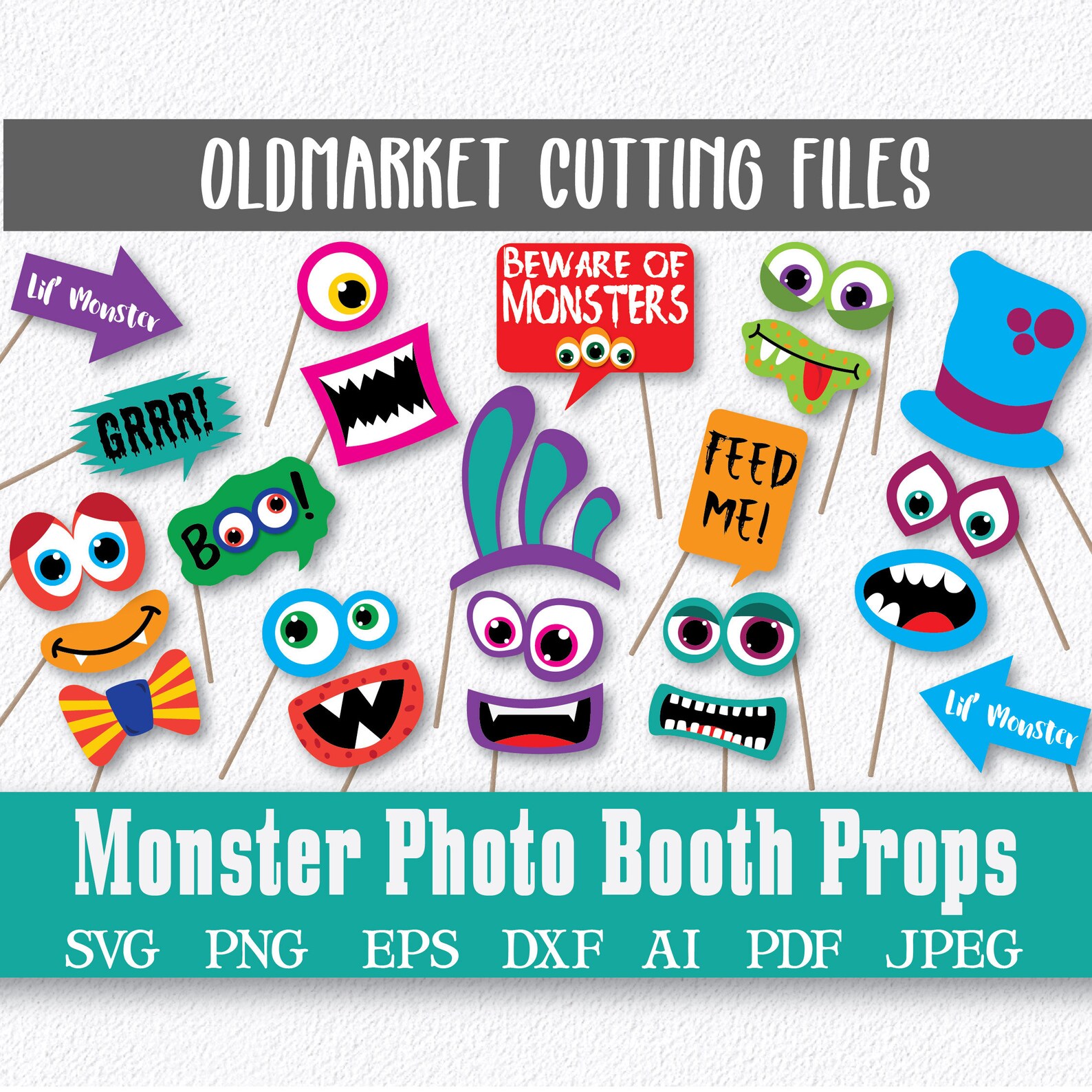 Monsters Photo Booth Props and Decorations - SVG Cut File - Dxf - Png ...