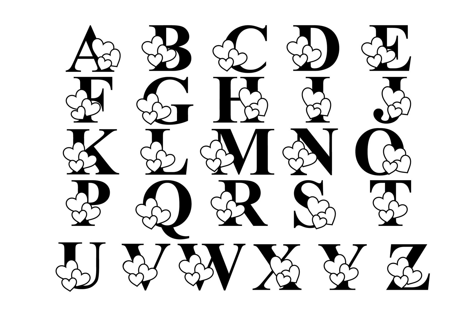 Heart Alphabet Letter A-Z SVG Cut Files Includes 26 Heart | Etsy