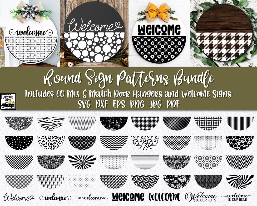 Door Hanger SVG Bundle - Round Sign Patterns - 60 SVG Designs - Round ...