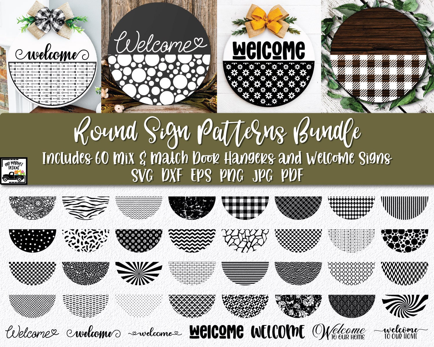 Door Hanger SVG Bundle - Round Sign Patterns - 60 SVG Designs - Round ...