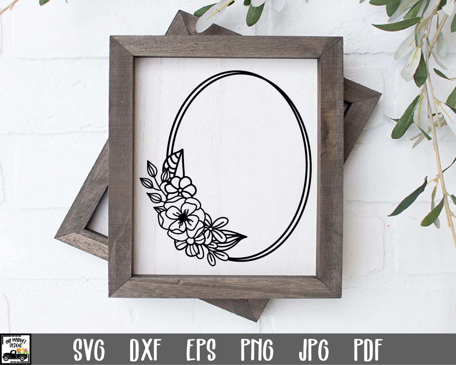 Double Oval Floral Frame SVG Flower Monogram Frame Wedding - Etsy