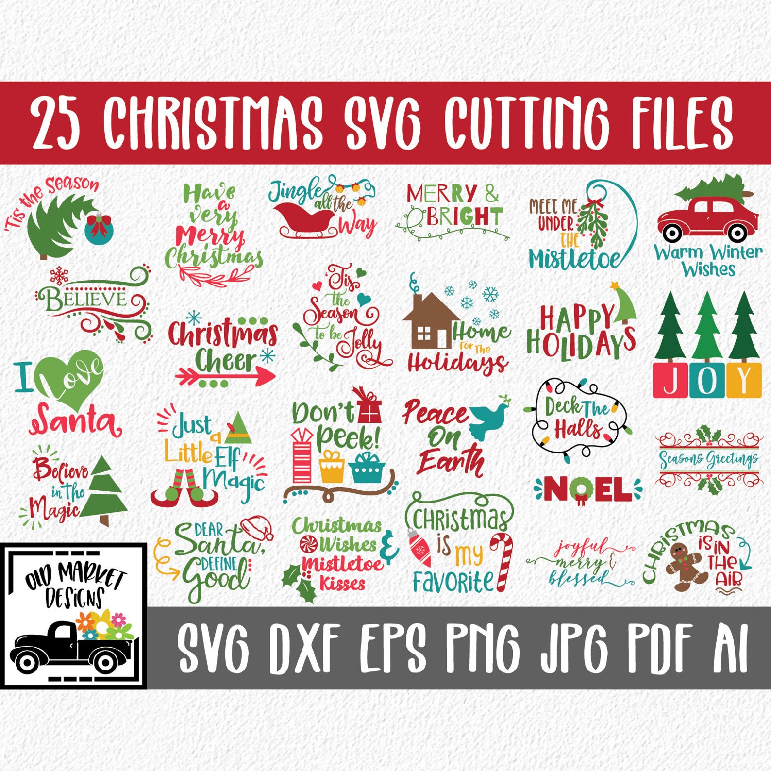 Christmas SVG Bundle 25 Christmas Cut Files Clip Art - Etsy