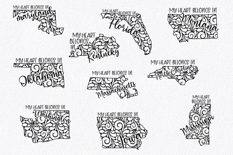 50 States SVG Bundle US State SVG Cut Files Art Deco Svg - Etsy