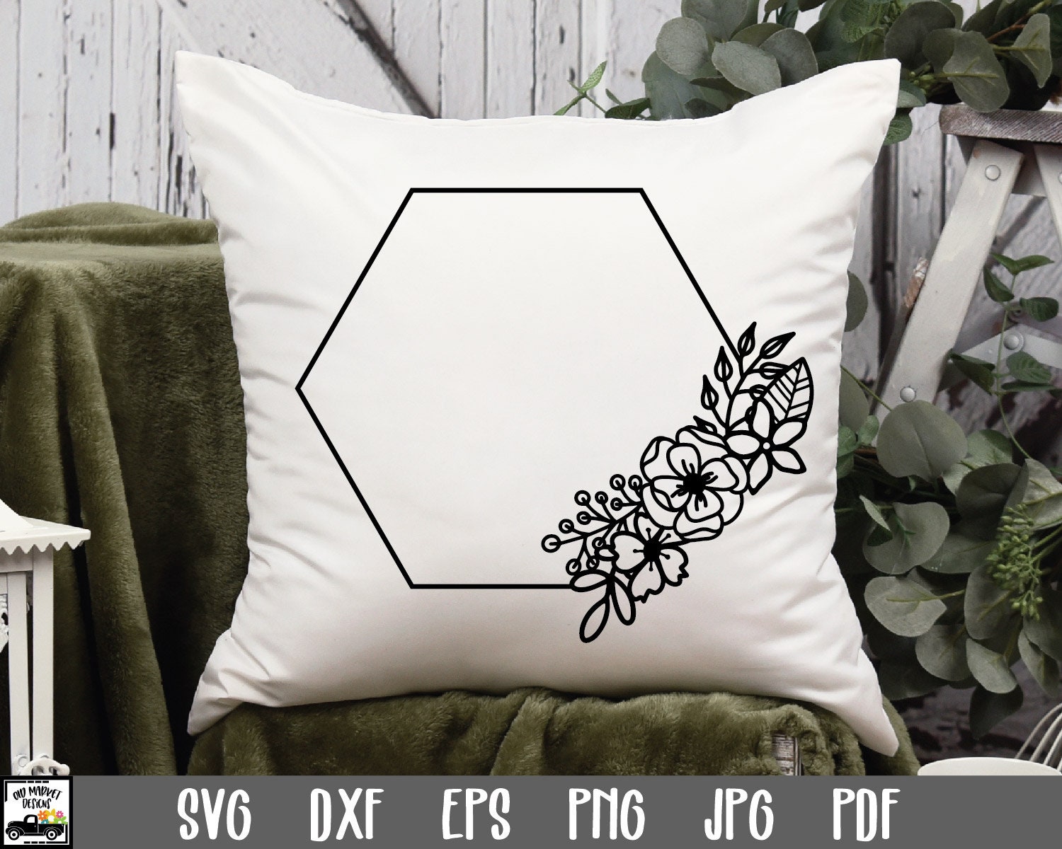 Hexagon Floral Frame SVG Flower Monogram Frame Wedding | Etsy