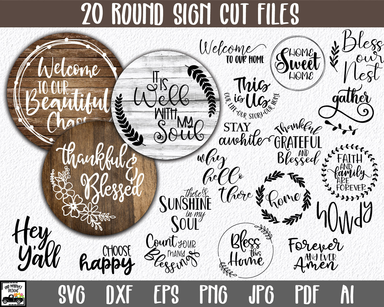 Round Signs SVG Bundle Round SVG Files 20 Farmhouse Cut - Etsy