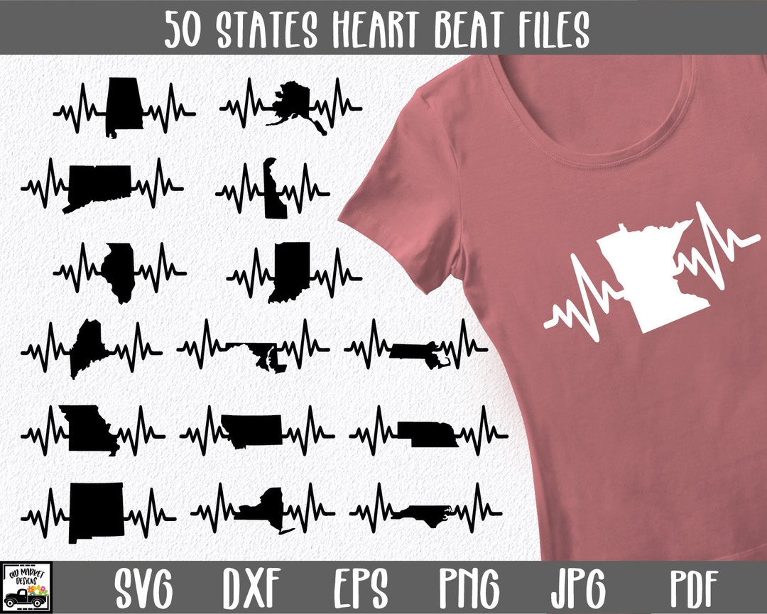 50 States SVG Bundle - Heartbeat US State Bundle - State Svg File ...