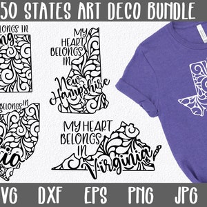 50 States SVG Bundle - US State SVG Cut Files - Art Deco Svg - State ...