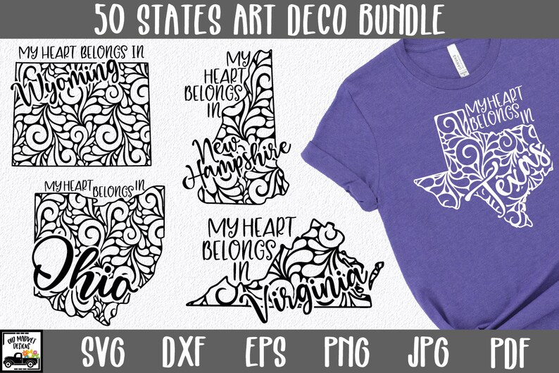 50 States SVG Bundle US State SVG Cut Files Art Deco Svg - Etsy