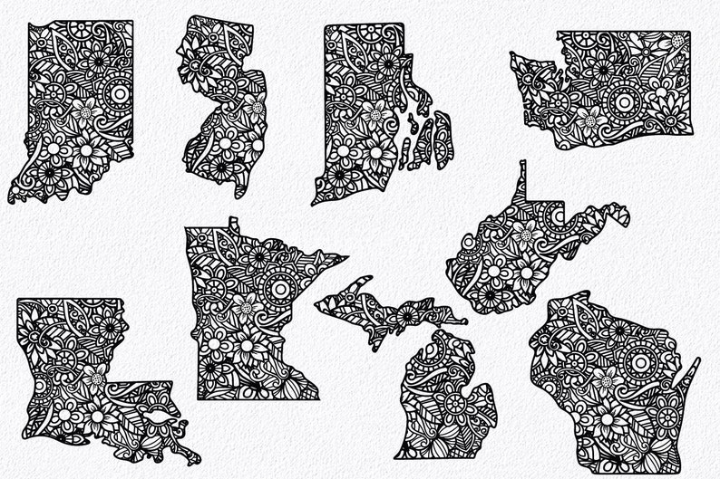 50 States SVG Bundle - Mandala Zentangle SVG State Files - State SVG ...