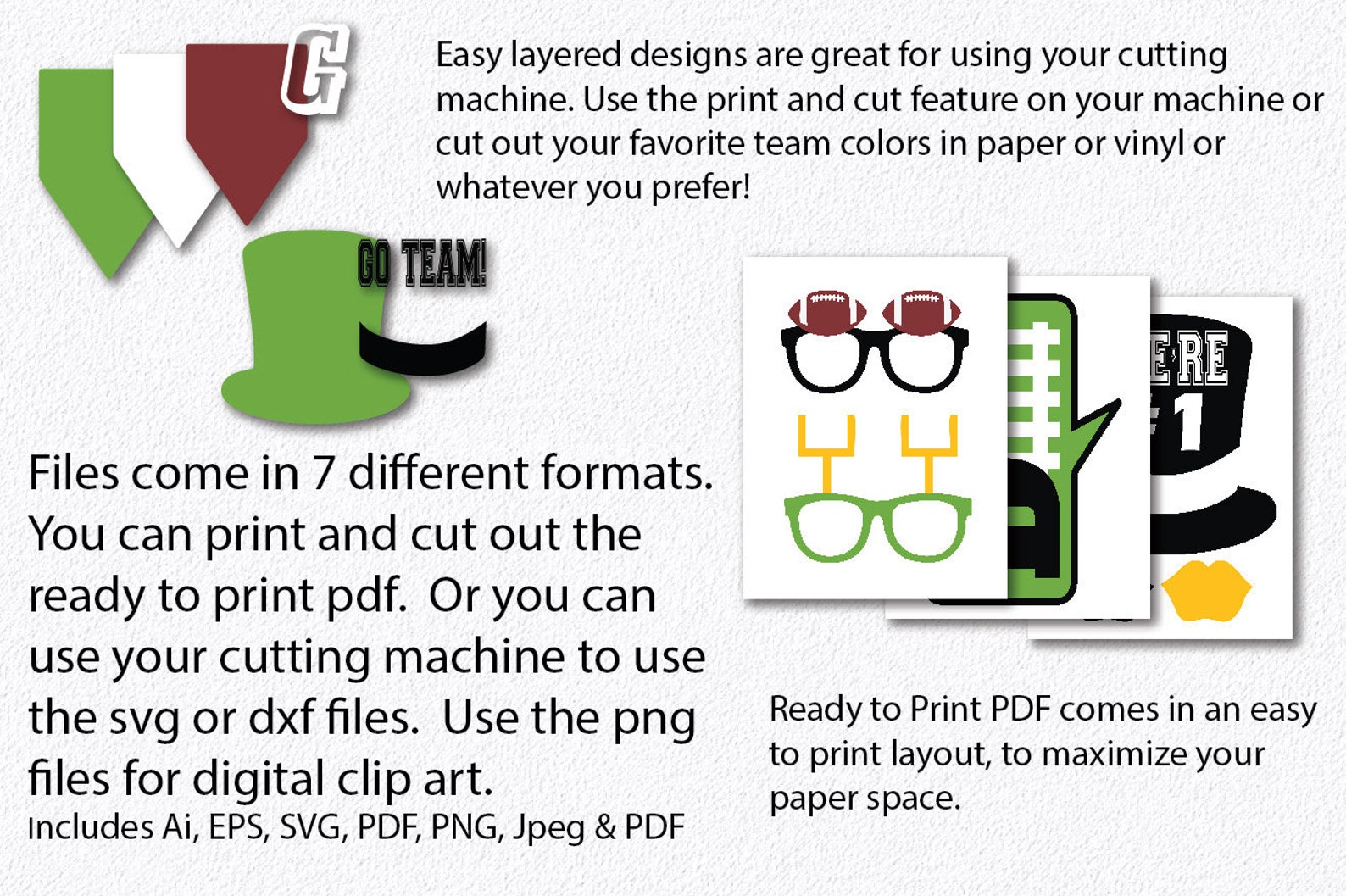 Football Photo Booth Props SVG Files Printable and Cuttable - Etsy