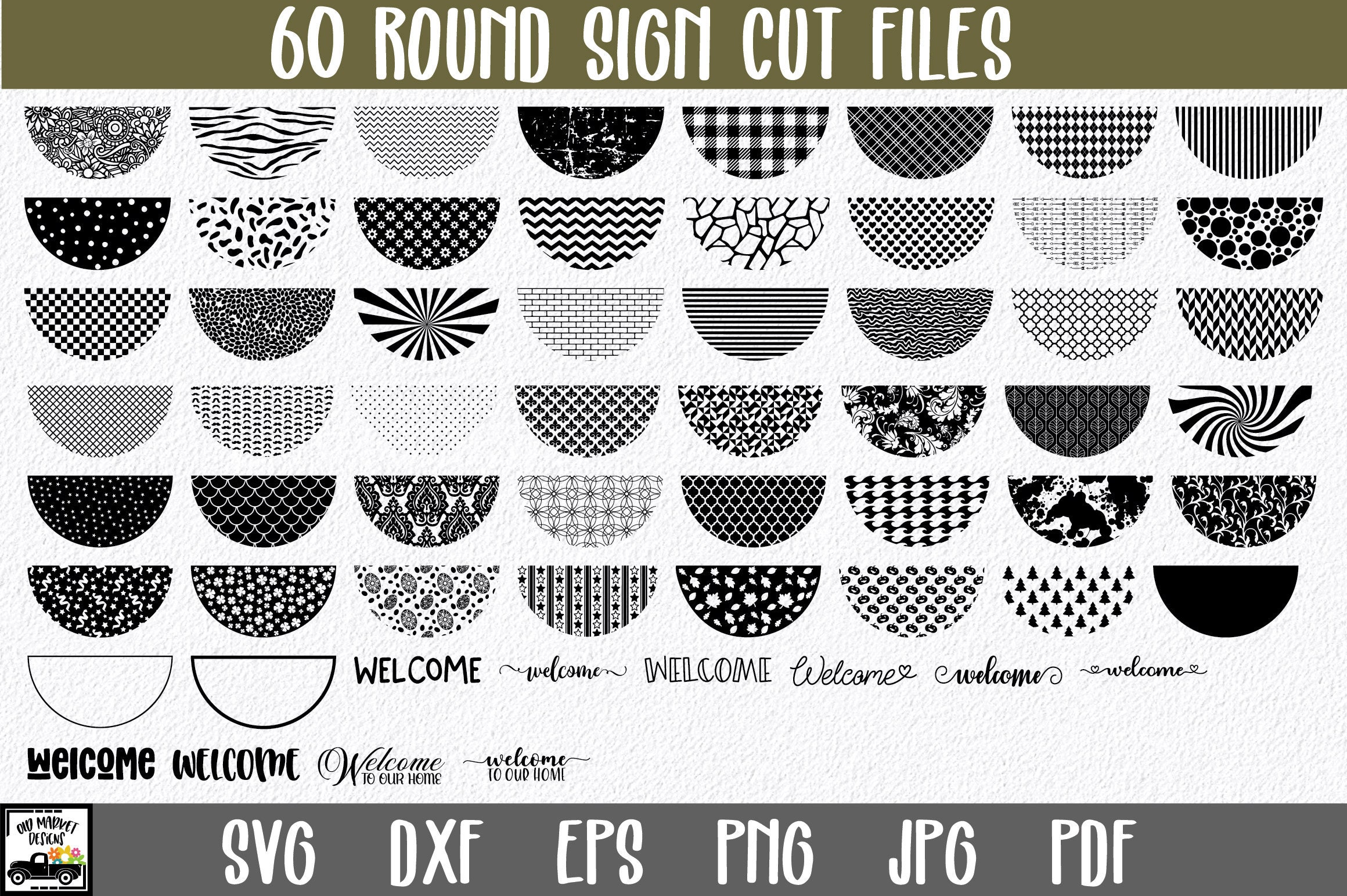 Door Hanger SVG Bundle - Round Sign Patterns - 60 SVG Designs - Round ...