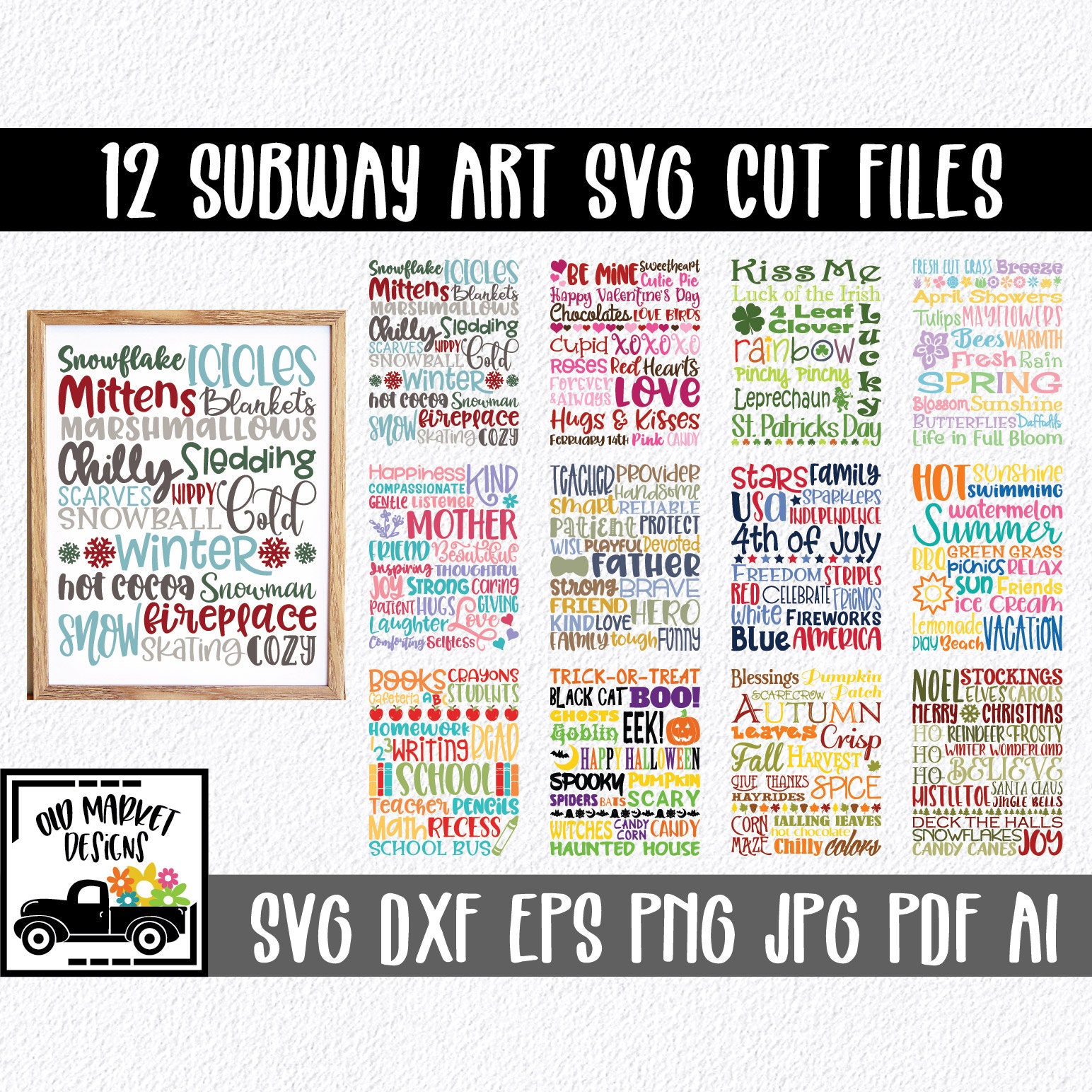 Holiday Subway Art SVG Bundle 12 Holiday SVG Images | Etsy