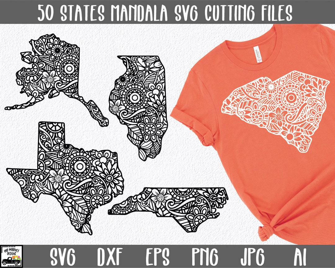 50 States SVG Bundle - Mandala Zentangle SVG State Files - State SVG ...