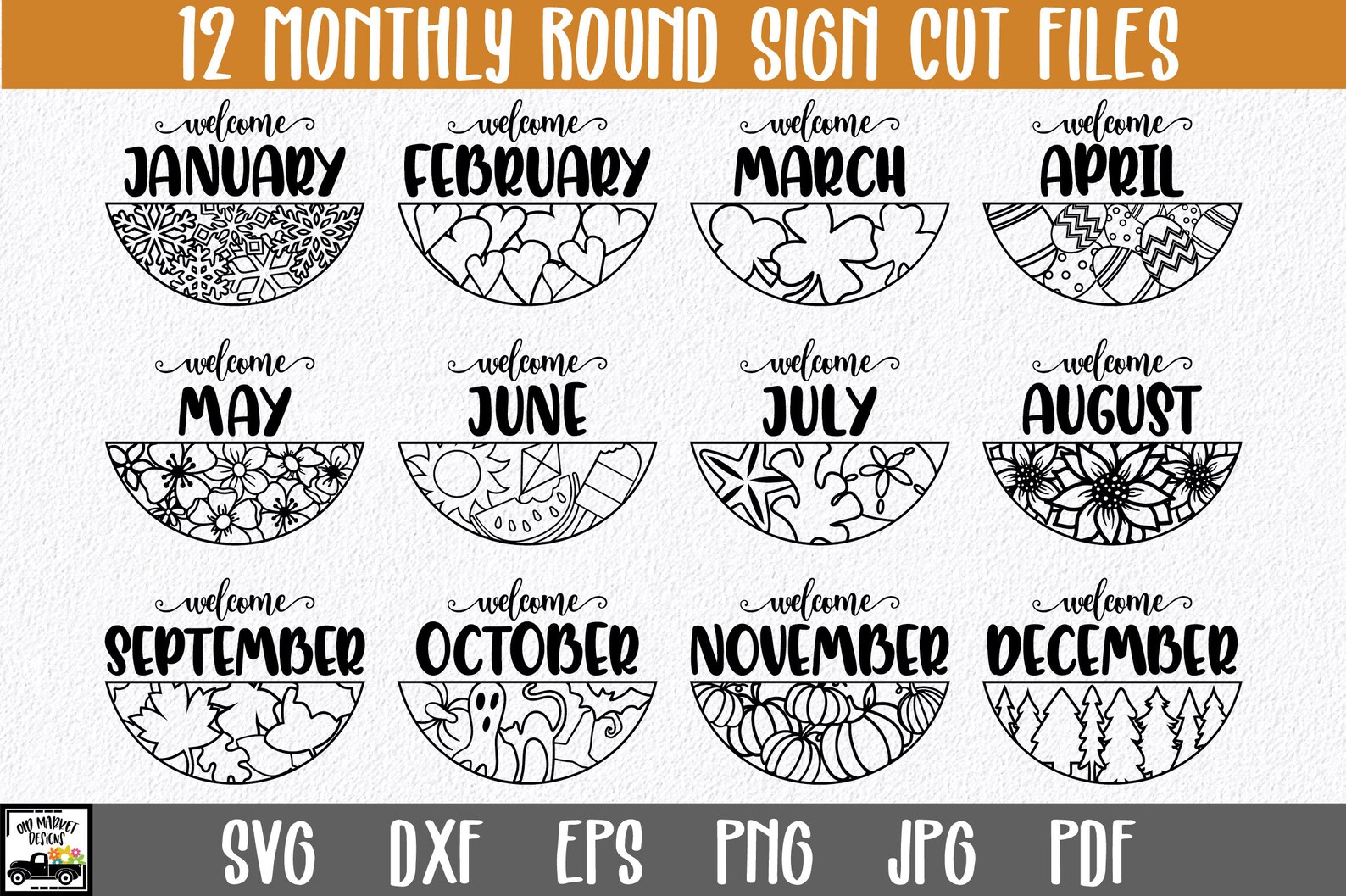 Monthly Door Signs SVG Bundle Holiday SVG Bundle Round - Etsy