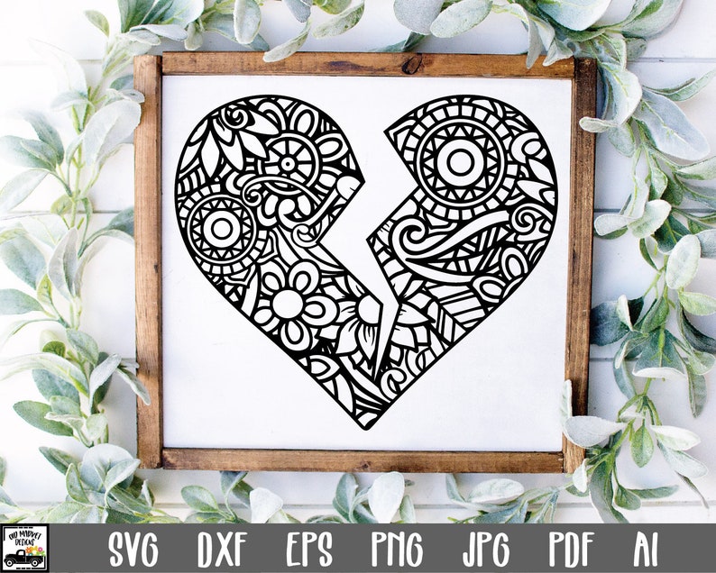 Broken Heart Mandala SVG File Broken Heart Flower Mandala - Etsy