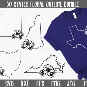 50 States SVG Bundle - State Svg File - US States Floral Outline Bundle ...