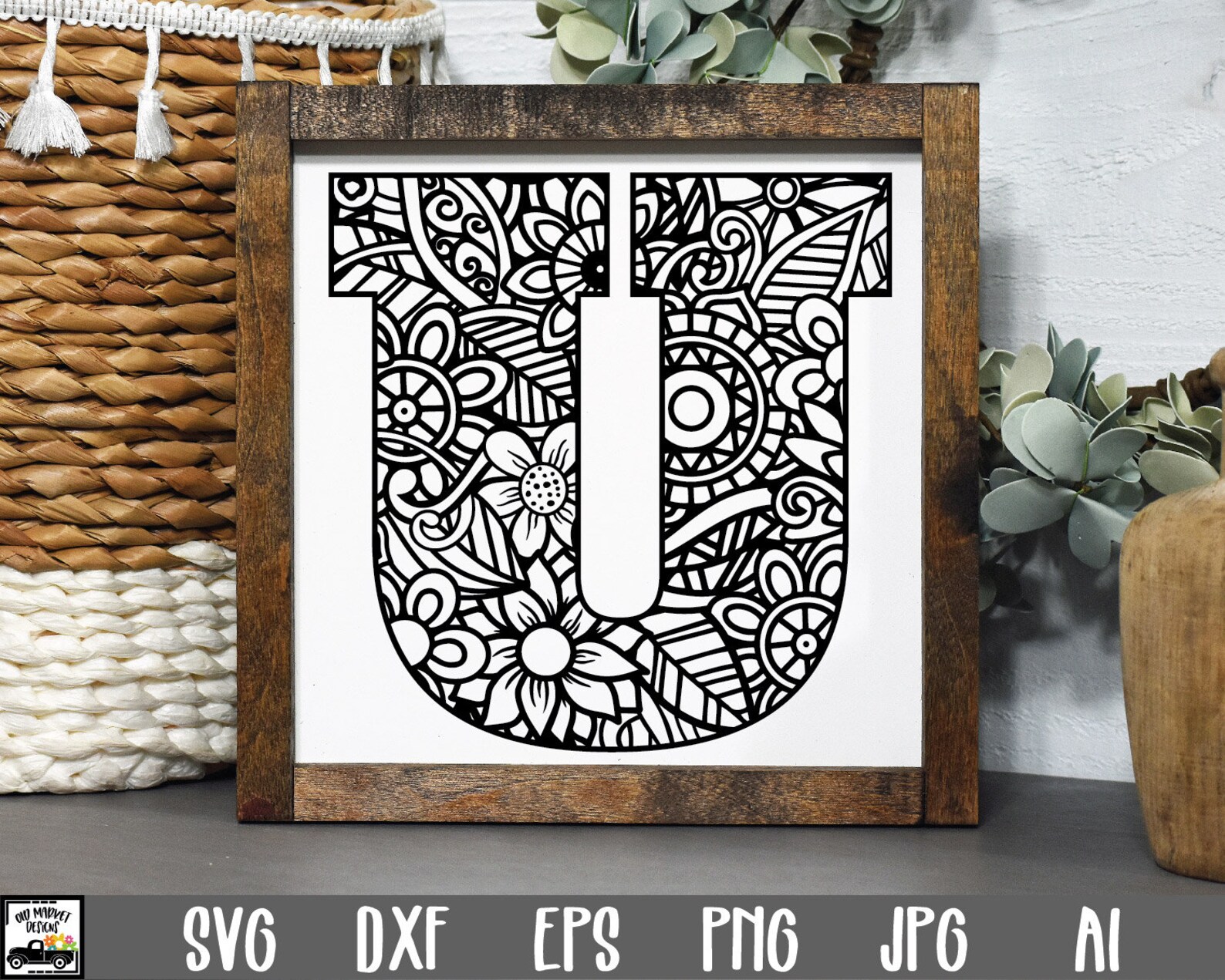 Letter U SVG File Mandala Monogram Letter U SVG Cut File - Etsy