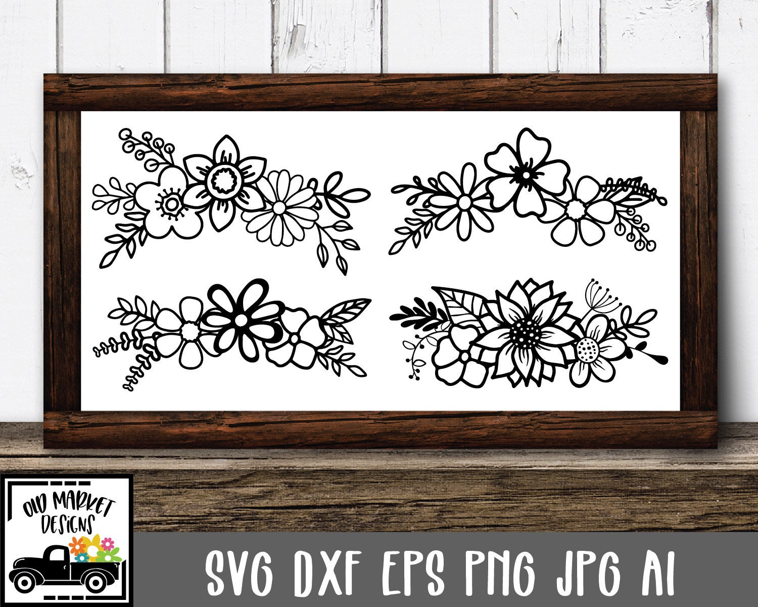Floral Bouquets SVG Cut File Farmhouse Flower Wreaths SVG | Etsy