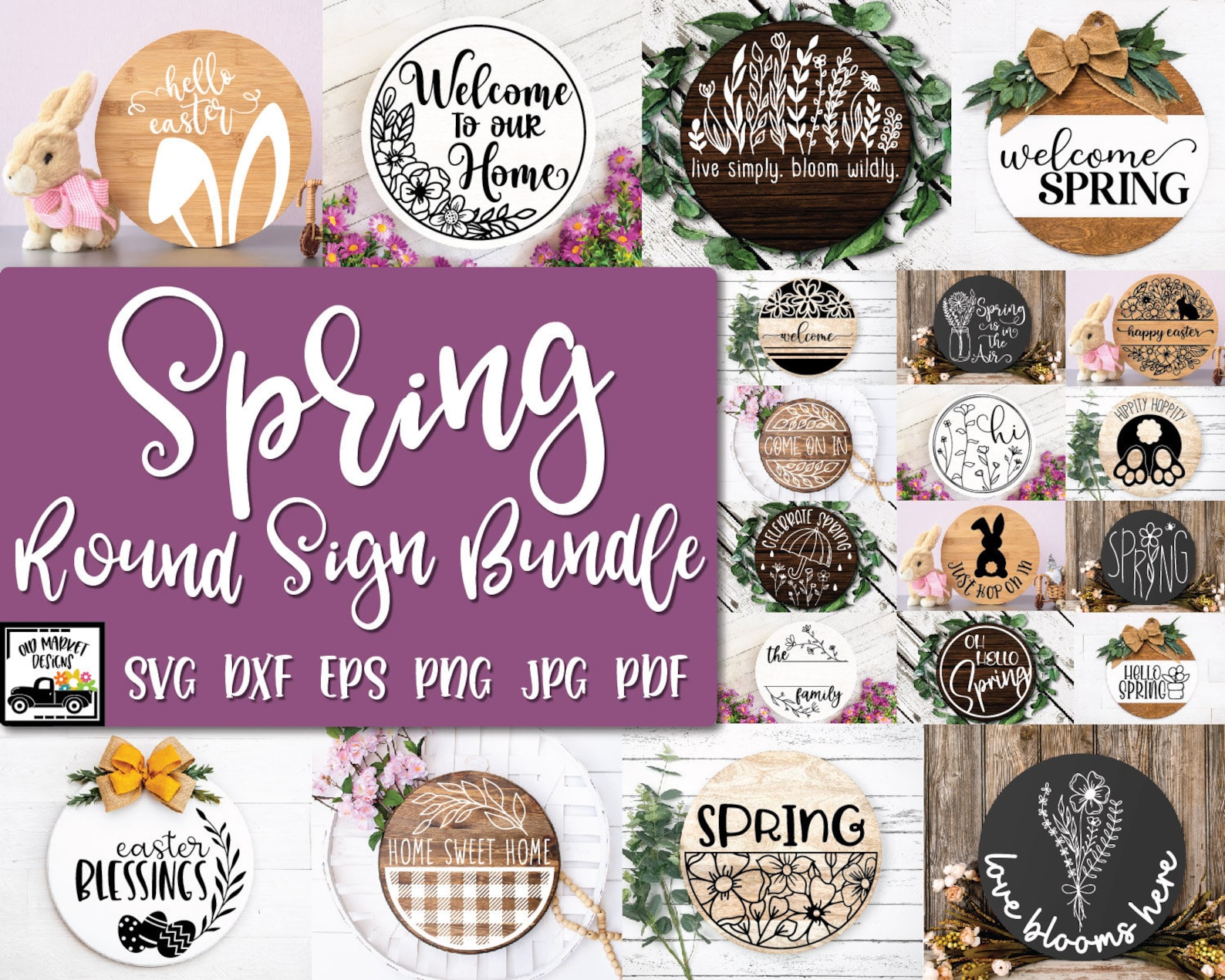 Spring Door Signs SVG Bundle - Spring and Easter SVG Bundle - Round ...