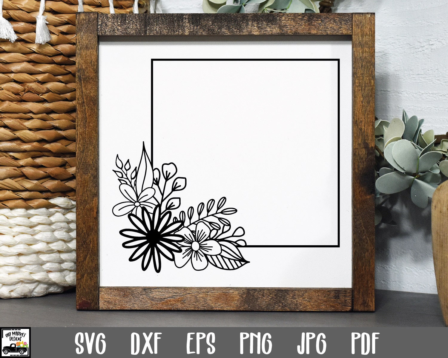 Square Floral Frame SVG Flower Monogram Frame Wedding | Etsy