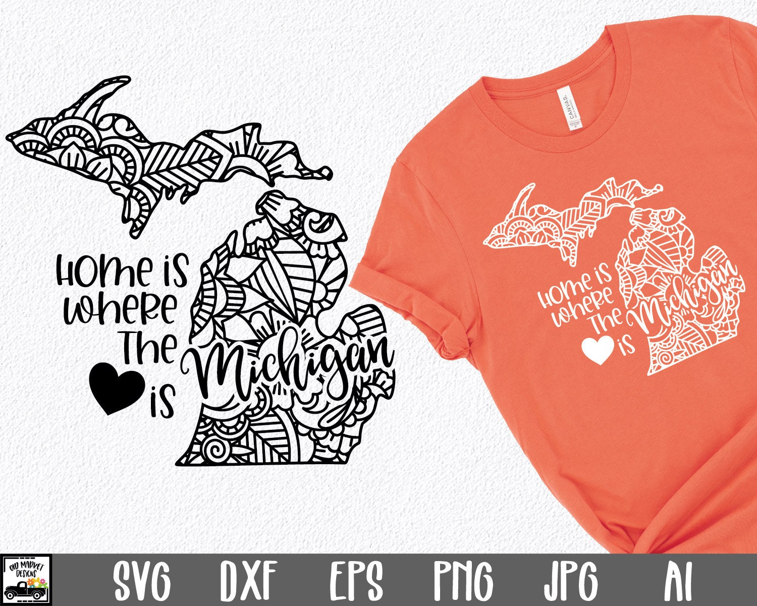 Michigan Mandala SVG File - Home is Where the Heart is State SVG Cut ...