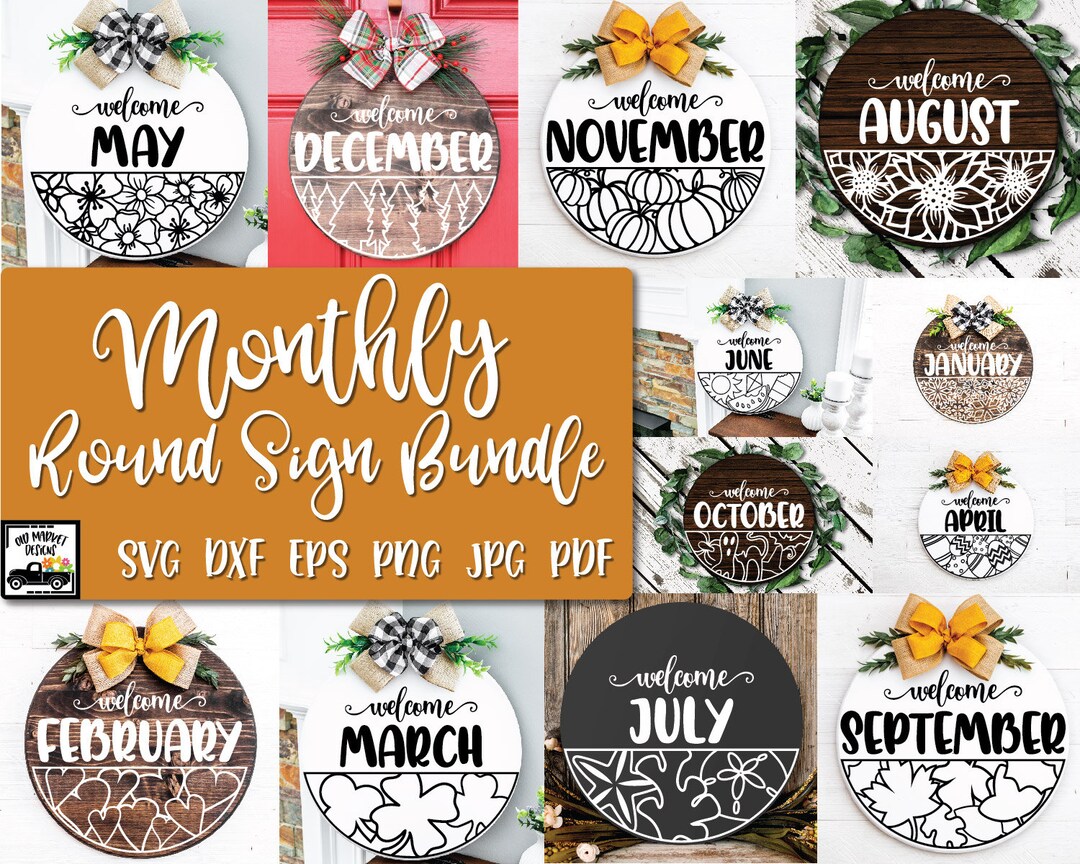 Monthly Door Signs SVG Bundle - Holiday SVG Bundle - Round Holiday SVG ...