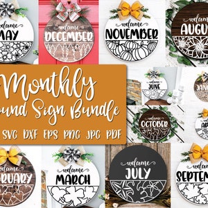 Monthly Door Signs SVG Bundle - Holiday SVG Bundle - Round Holiday SVG ...