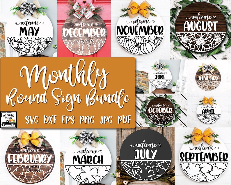 Monthly Door Signs SVG Bundle Holiday SVG Bundle Round - Etsy