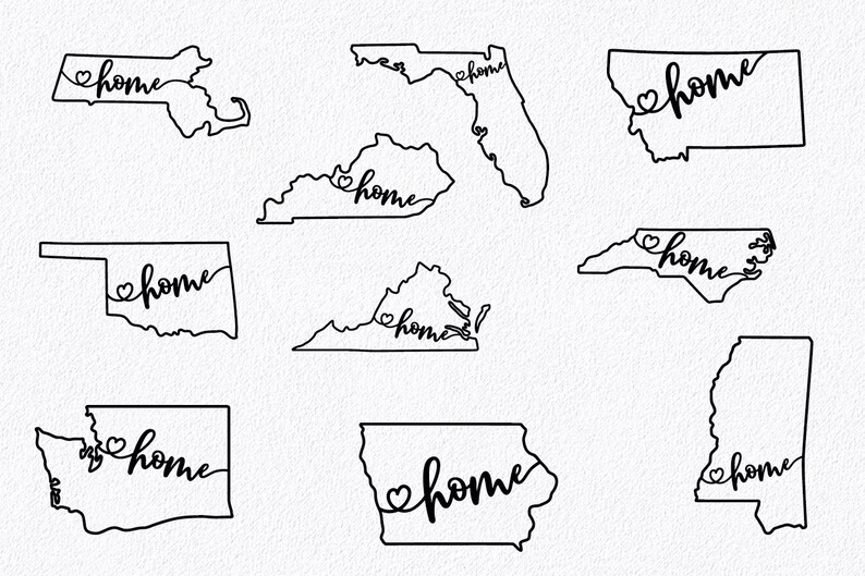 50 States SVG Bundle Home State Outline SVG File States | Etsy