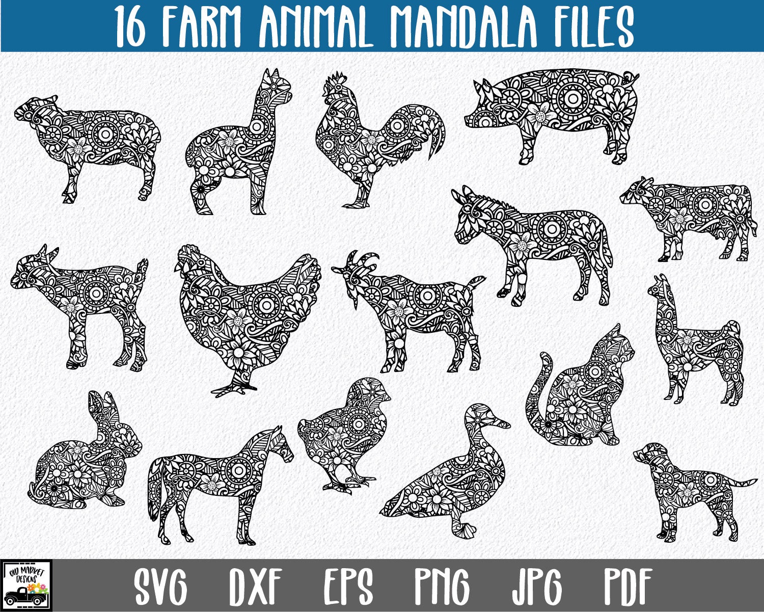 Farm Animal SVG Bundle Farm Animal Mandala SVG Cut Files - Etsy